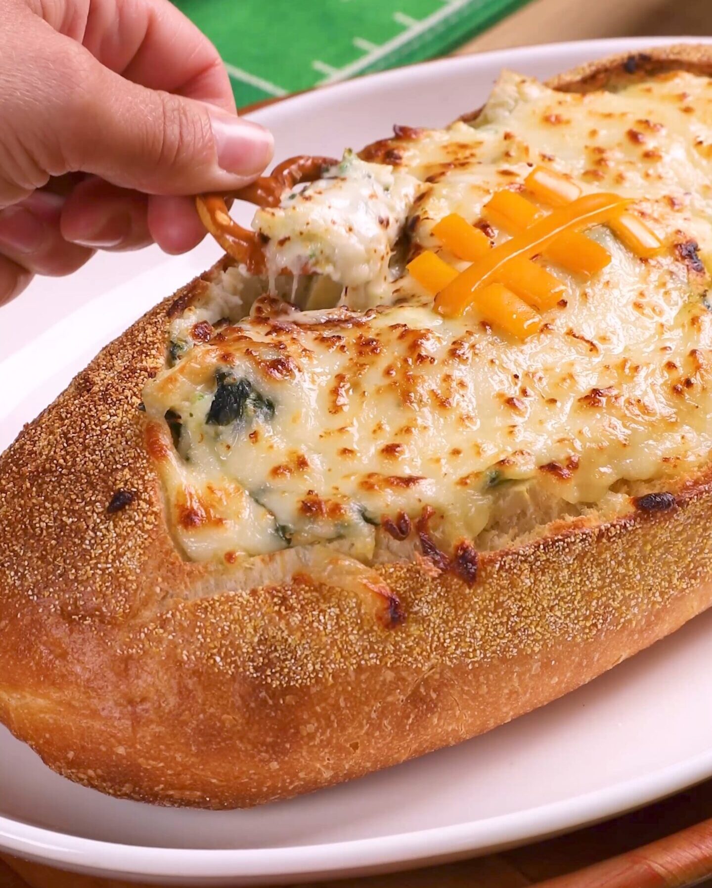 Spinach and Artichoke Dip Football Bread Bowl | Easy Home Meals